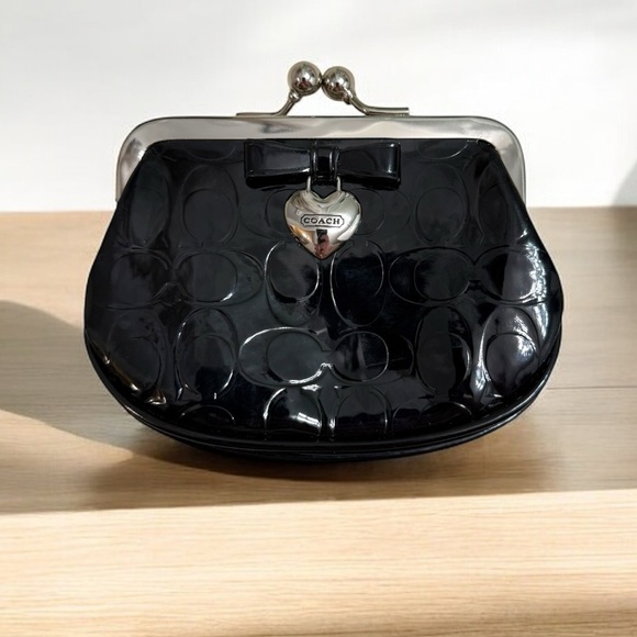 Coach | Bags | Coach Vintage Patent Leather Kisslock Black Coin Purse ...